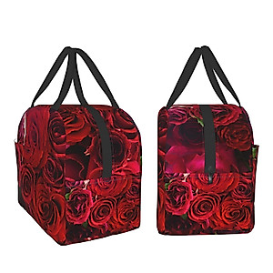TTLIVEVIP Red Rose Insulated Lunch Bag for Women Cooler Tote Box Leakproof Reusable Girls Funny Lunchbag Office Work School Picnic Portable