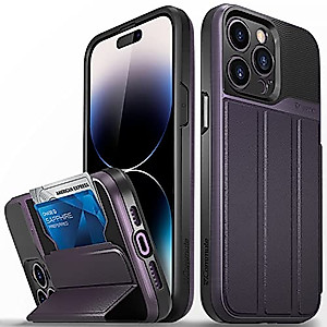 VENA vCommute Wallet Case Compatible with Apple iPhone 14 Pro Max (6.7"), (Military Grade Drop Protection) Flip Leather Cover Card Slot Holder with Kickstand - Deep Purple/Black