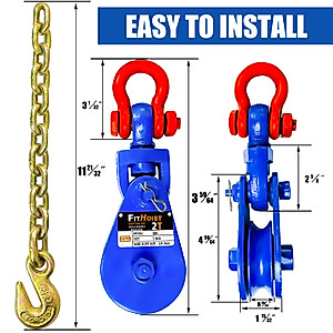FITHOIST 2 Tons Snatch Block with G80 Chain | 3" Sheave for 3/8" Inch Wire Rope | High Strength Snatch Blocks for Towing and Recovery Applications | Tow Truck Rollback Wrecker Car Hauler Winch