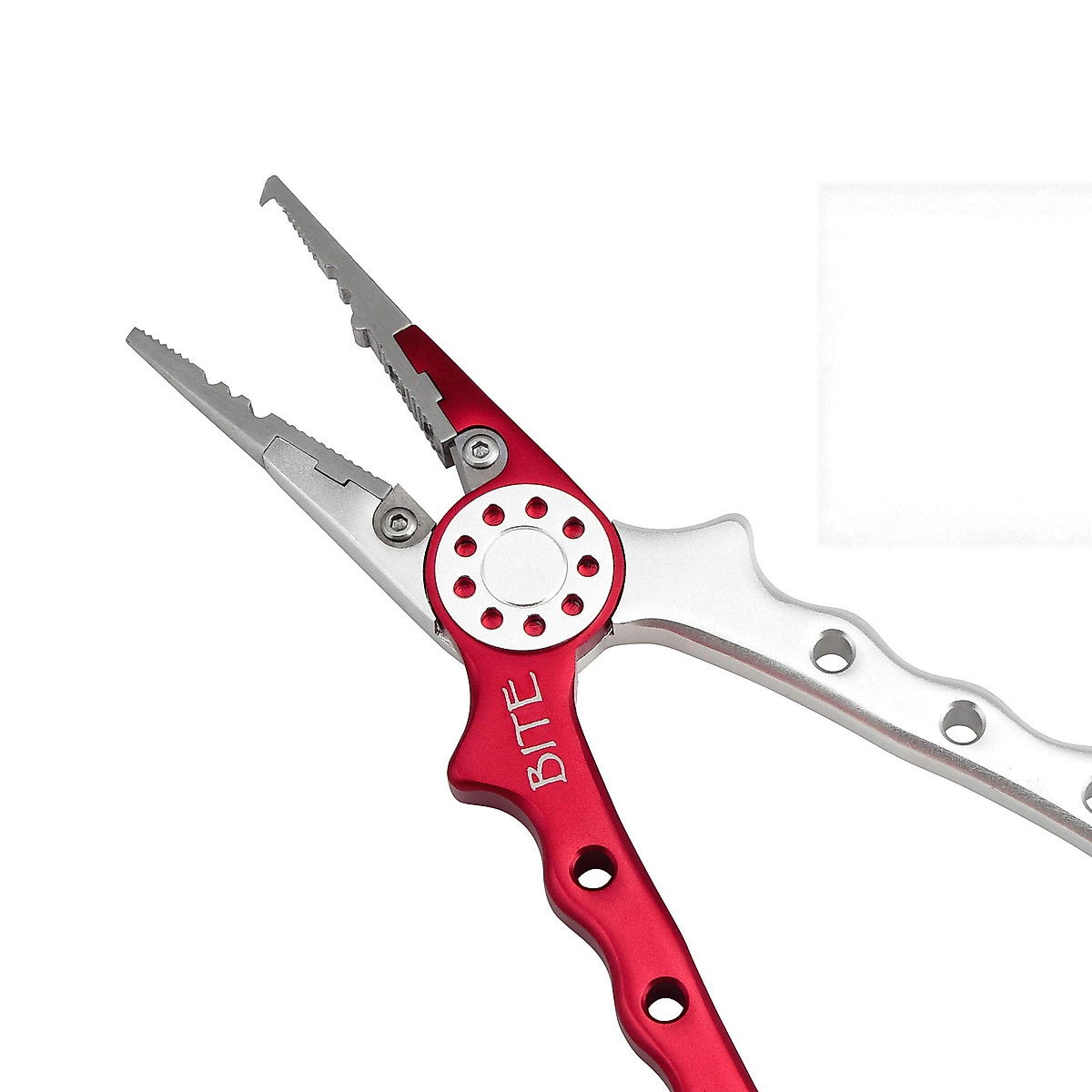 BITE Fishing Tackle 7 inch Fishing Pliers, Aluminum Fishing Tools, Saltwater Resistant Fishing Gear with Corrosion Resistant Coating and Rubber Handle,Fishing Gifts for Men RED Silver