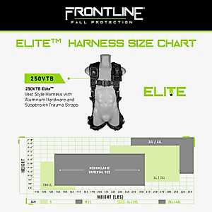 FRONTLINE FALL PROTECTION 250CTB Elite™ Construction Harness | Aluminum Hardware | Suspension Trauma Straps | Reflective Trim| Perforated Pads| OSHA&ANSI (Size:M/L)