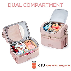 TOURIT Dual Compartment Lunch Bag Women Insulated Lunch Box Cooler Bag for Men, Women, Work, Picnic, Pink