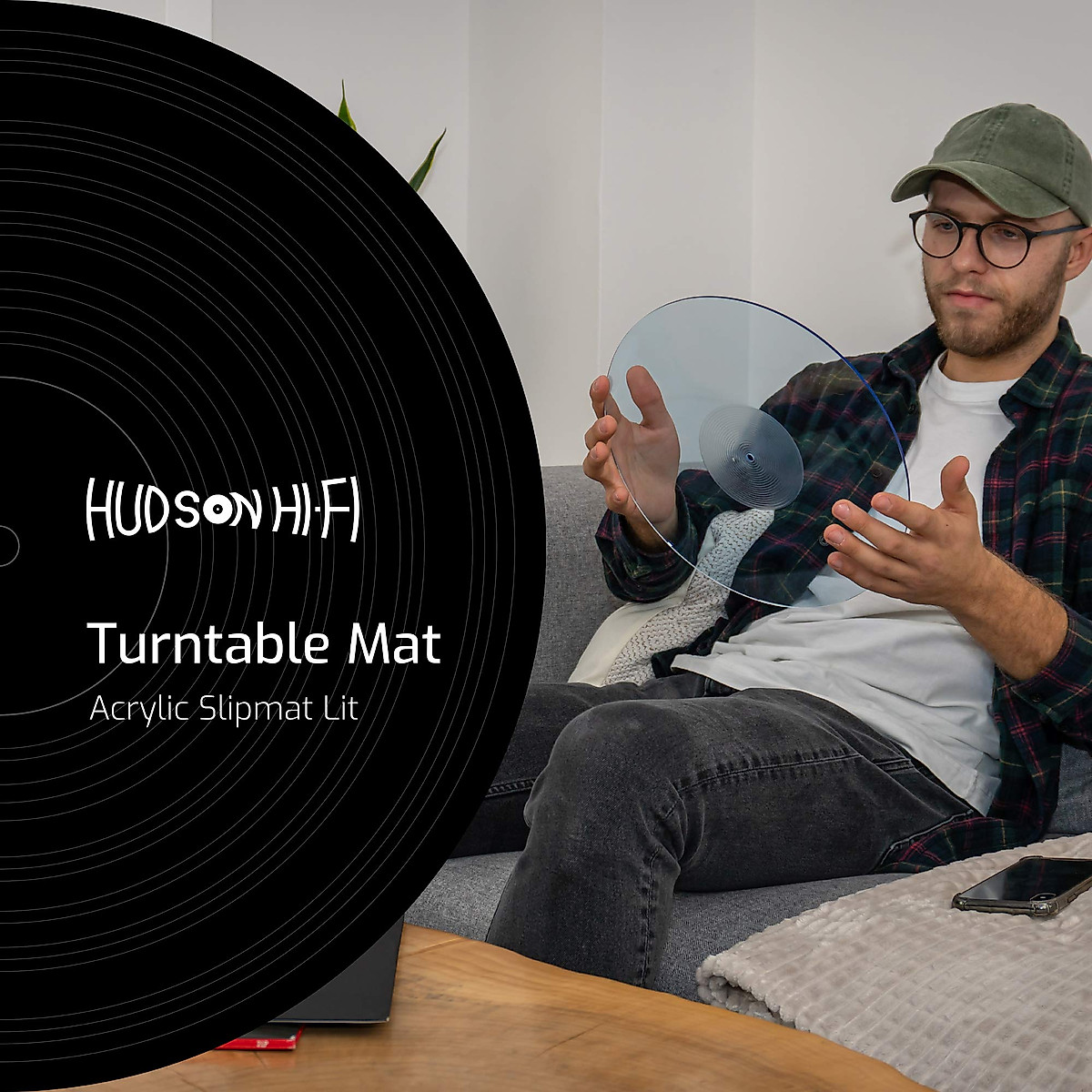 Acrylic Turntable Mat - 11.75" BlueLit Vinyl Record Acrylic Mat - Precision Machined Acrylic Turntable Platter Mat w/Record Label Recess - See-Through Record Mat for Standard 12" Turntable Platters