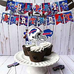 Bills Birthday Party Decorations,Buffalo Party Supplies,Buffalo Football Supplies Includes Happy Birthday Banner, Balloons, Cupcake Toppers, Cake Topper for Boys And Girls