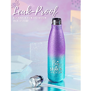 Onebttl Big Sister Gifts for daughter, Insulated Stainless Steel Water Bottle, For Big Sis on Birthday/Pregnancy announcement, 17 oz, Violet-Blue Gradient Glitter