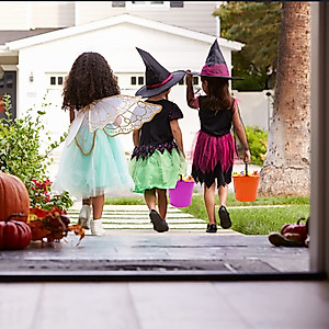 Zcaukya 3 Pack Halloween Buckets, Halloween Plastic Candy Pails, Portable Plastic Candy Trick or Treat Basket for Halloween Party Supplies, Orange Purple Green