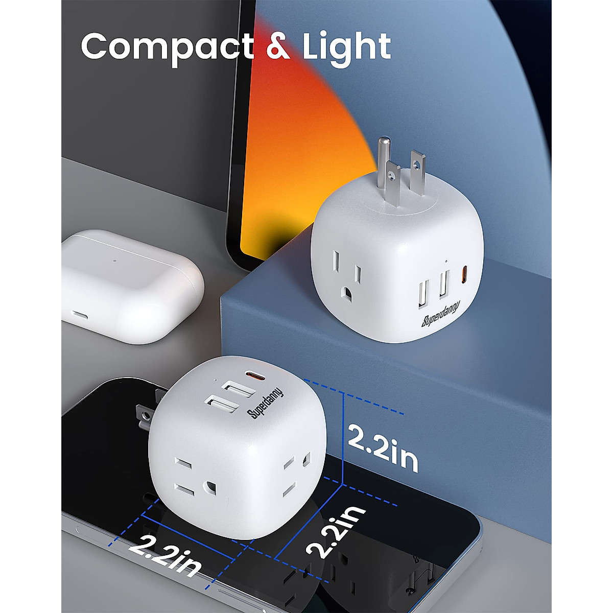 SUPERDANNY GaN 30W Multi-Plug Outlet Extender, 20W USB C Charger Port, 3 Adapter Spaced Outlets & 3 USBs, Side Access, Grounded, Perfect for Travel, Home, Office, Dorm, Cruise Ship