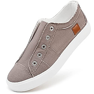 Women's Slip on Shoes Non Slip Canvas Shoes Fashion Canvas Sneakers Low Top Casual Shoes（Grey-US9）