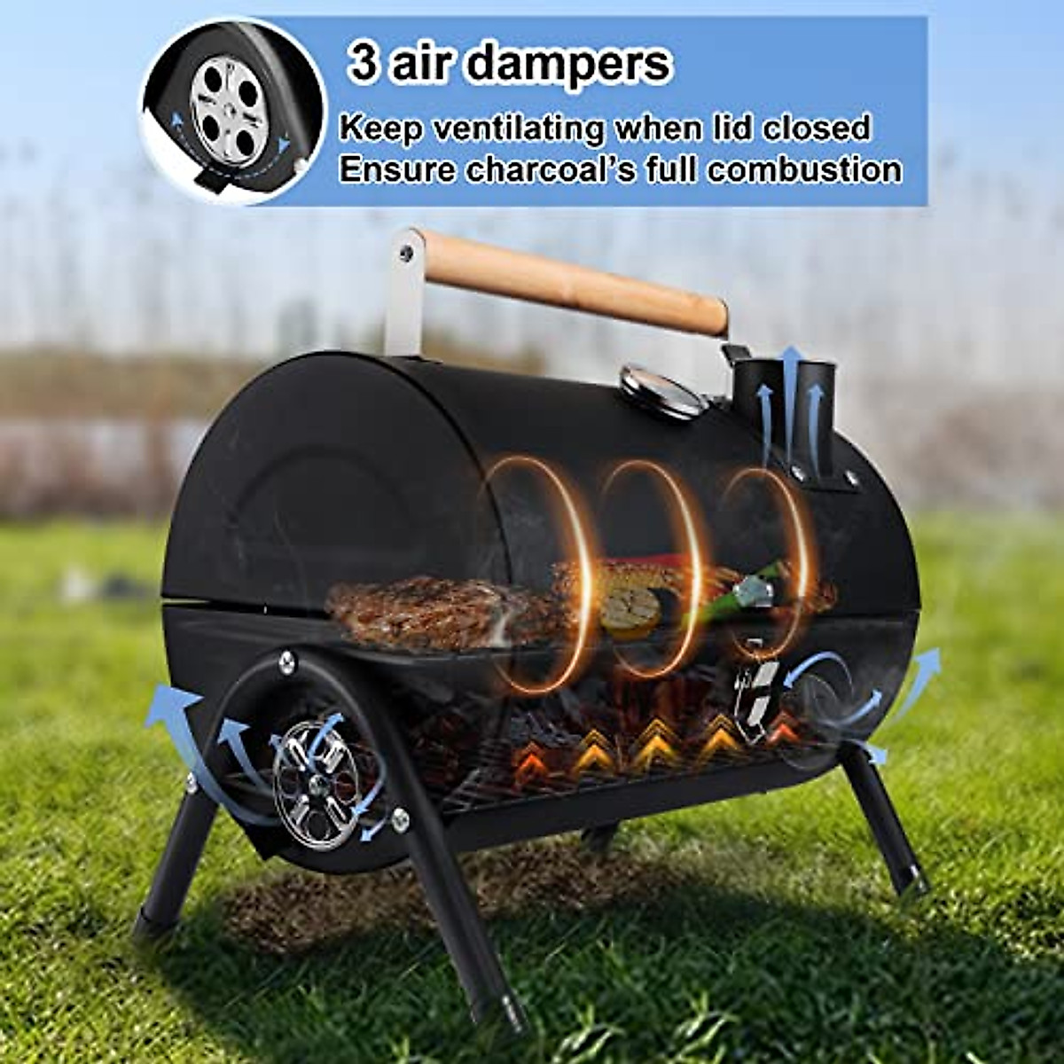 Portable Charcoal Grill, HaSteeL Small Folding Outdoor Grill, Mini Black Barbecue Grill with Thermometer, Compact Tabletop BBQ Grill for Camping Picnic Backyard Patio, 116 Square Inches & Screwdriver