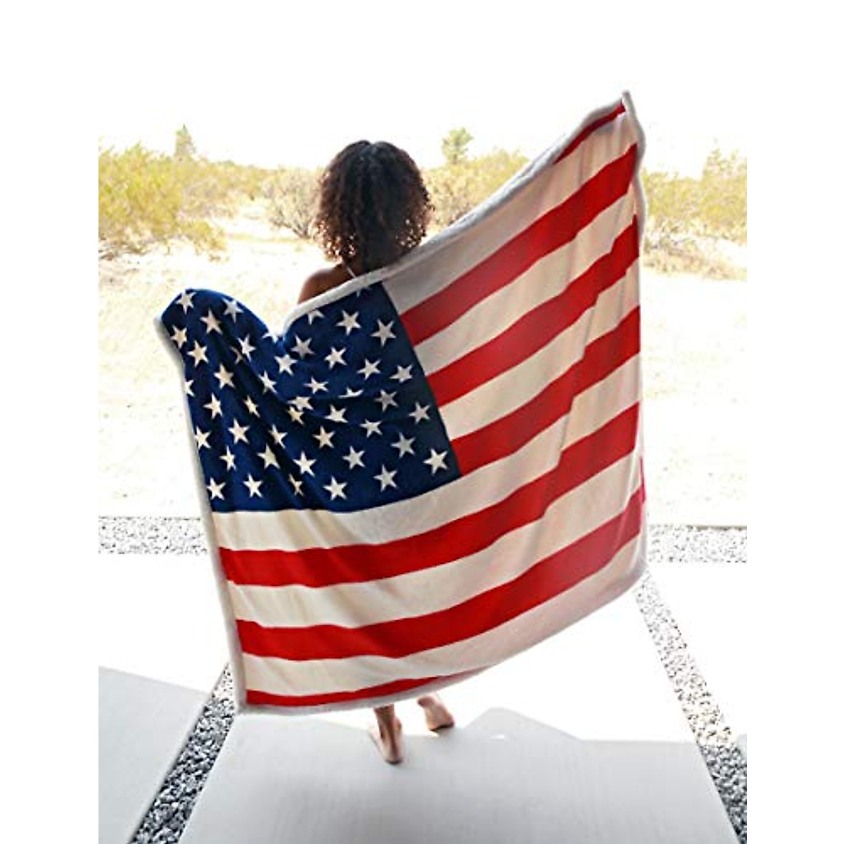 Catalonia Patriotic US Flag Blanket, American National Flag Throws, Sherpa Fleece Reversible Blanket for Couch Bed Decor, 4th of July Citizenship Veteran Gift