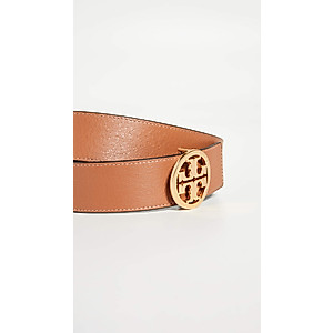 Tory Burch Women's 1.5" Miller Reversible Belt, Black/New Cuoio/Gold, L