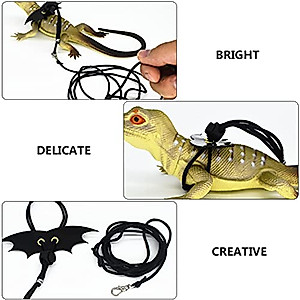 balacoo 2 Sets Bearded Dragon Harness and Leash Adjustable Leather Reptile Lizard Leash Pet Traction Belt for Amphibians and Other Small Pet Animals