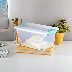 Sterilite Plastic Medium Clip Stacking Storage Box Container with Latching Lid for Home, Office, Workspace, and Utility Space Organization, 8 Pack