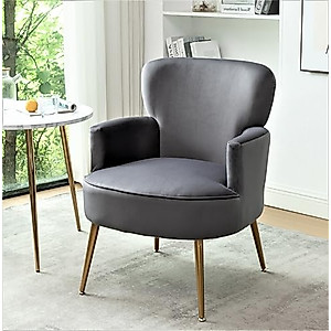 Container Furniture Direct Trendy Velvet Accent Chair with Gold Metal Legs, Upholstered Armchair for Small to Mid-Size Spaces, Modern Living Room, Bedroom, Vanity Desk and Entryway, Medium, Grey
