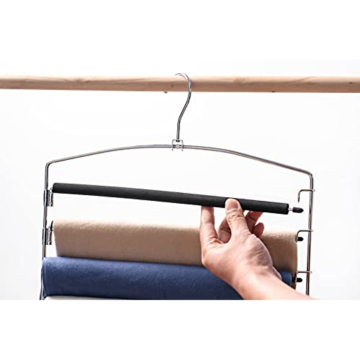 Arekuaei Pants Hangers Non Slip Space Saving Hangers Multi-Layer Swing Arm Pants Hanger Stainless Steel Space Saver Hangers for Pants Jeans Scarf Trouser Tie Towel Clothes (3 Pack Black)