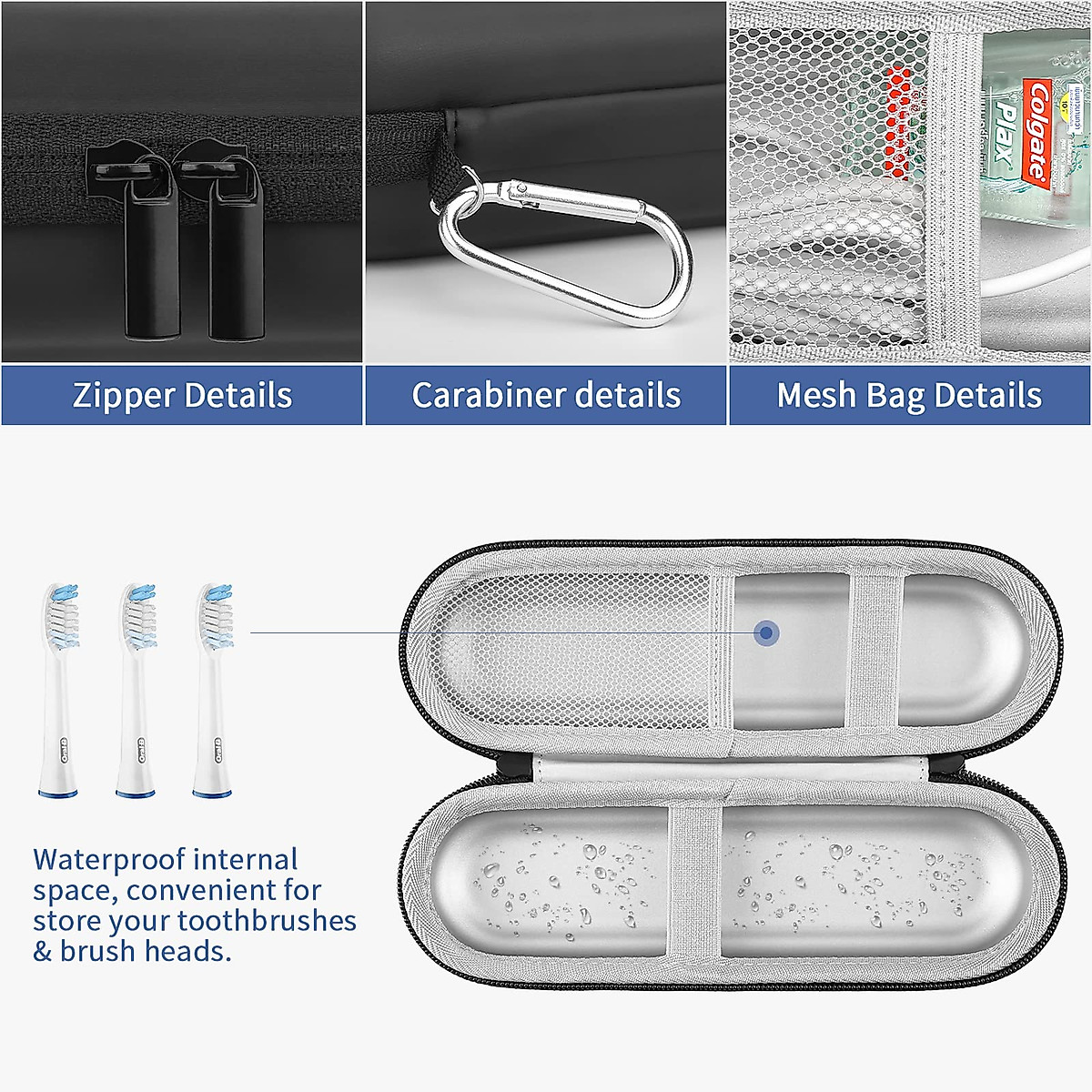 Yinke Travel Case for Braun Oral B/Oral-B Pro/Philips Sonicare Electric Toothbrush, Fits for Oral-B Pro 1000 1500 /iO Series 7 8 9, Hard EVA Cover Protective Storage Bag (Black Sliver)