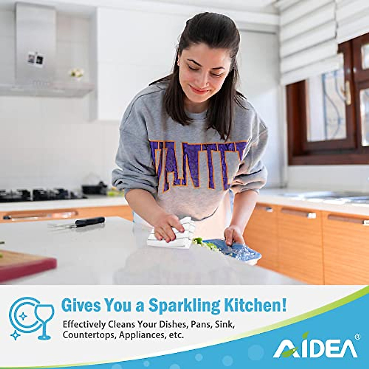 AIDEA Dish Cloth Microfiber-8PK, 12”x12”, Microfiber Cleaning Cloth, Super Soft and Absorbent, Multi-Purpose Microfiber Dish Rags for Kitchen-White/Grey