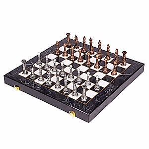 Retro Metal Chess Set for Adults and Kids – Marbling Chess Board with Chess Pieces – Travel Chess Set with Metal Pieces – Folding Chessboard – Ideal for Beginners and Professional Players…