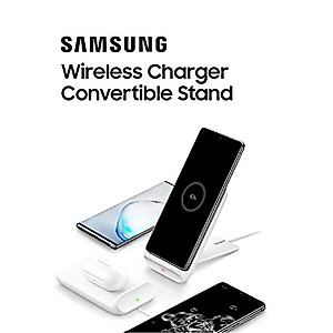 Samsung Electronics Wireless Charger Convertible Qi Certified (Pad/Stand) - for Galaxy Buds, Galaxy Phones, and Apple iPhone Devices - US Version - White (US Version)