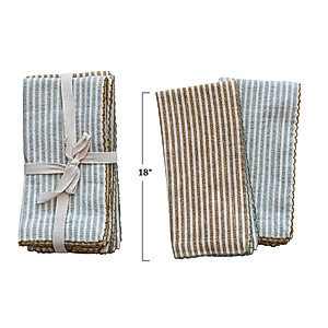 Creative Co-Op Square Cotton Scalloped Edge and Stripes, Set of 4, 2 Colors Napkin, Multi