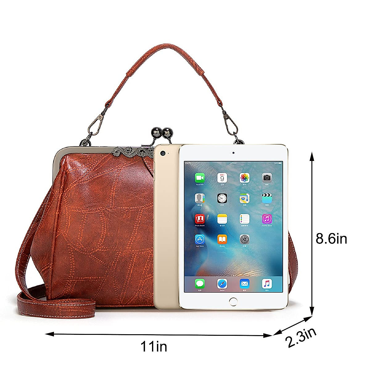 YOUNXSL Women Retro Hollow Oil Wax PU Leather Handbag Multiple Collocations Messenger Bag Handbags Apricot