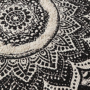LEEVAN Mandala Boho Runner Rug, 2.3' x 5.3' Tufted Hand Woven Washable Hallway Black Cream Chic Tassels Door Mat Farmhouse Indoor Floor Rugs for Bedroom/Kitchen/Bathroom/Living Room