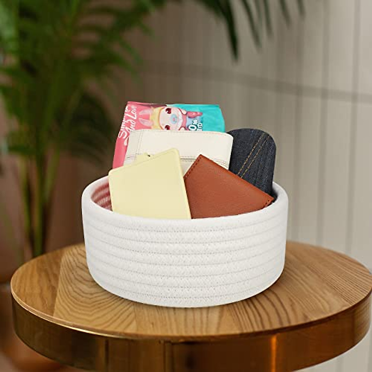 ABenkle 2 Pack Small Baskets, Cotton Rope Woven Basket, Cute Mini Tiny Storage Baskets, Decorative Boho Basket for Nursery Living Room Bedroom Montessori Shelf, Empty Gift Basket - White