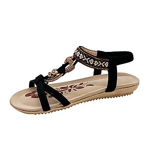 ZHOUXINGB Womens Sandals Size 10, Heels for Women Black Diamond Sandals Cow Print Water Shoes Bohemian Shoes Wedge Booties Gym Womens Sandals Wide Width