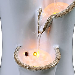 Indoor Water Fountain Imitation Ceramics Appearance Tabletop Fountain Relaxation Desktop Waterfall Fountain w/ 3 Reflective led, 9.8 Inch Tall Fountain (Grey)