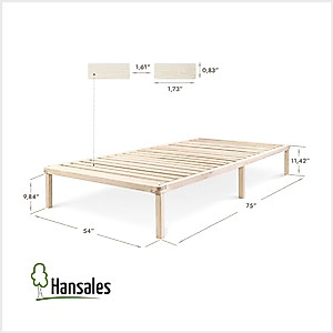 Hansales Bed Frame Lisette Full Size 54″ with Bed Slats - Light Wooden Platform Withstands up to 550 lbs - from Natural Solid Birch Hardwood FSC - Made in Europe - Japanese Style - Without Headboard