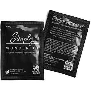 Simply Wonderful 100 Count Biodegradable Makeup Remover Wipes, Micellar Water, Plant-Based, Individually Wrapped, 5" x 7"