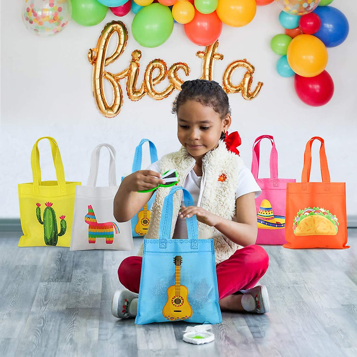 20 Pcs Fiesta Cinco de Mayo Goodie Treat Bags, Fiesta Treat Candy Goodie Gift Nonwoven Bags Reusable for Fiesta Themed Baby Shower Bachelorette Party Favor Mexican Theme Party Decorations, 8 by 8