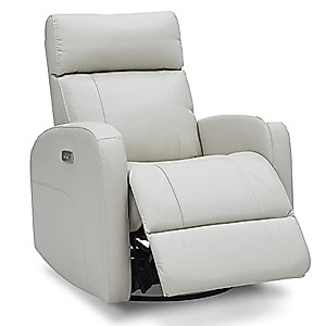 CHITA Genuine Leather Power Swivel Glider Recliner Chair,USB Charge Manual Headrest Double Layer Backrest Truck armrest Recliner Chair Sofa for Living Room and Nursery-Light Grey