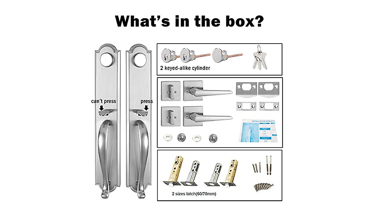 HISAFE Double Door Lock Set: Satin Nickel Handle & Deadbolt