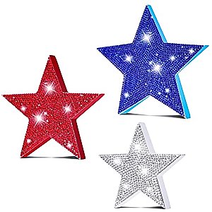 3 Pieces 4th of July Wood Star Signs Independence Day Table Decorations, Freestanding Block Star Cutout with Rhinestone Decor for Living Room Dining Table Centerpieces Memorial Day Decorations