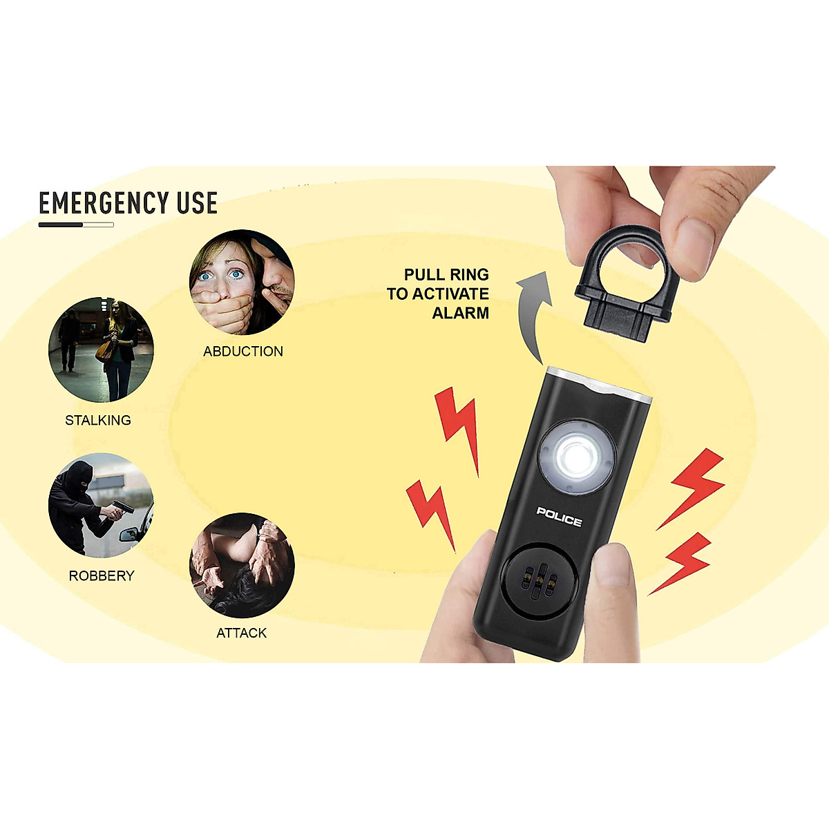 Police Personal Alarm Keychain for Women – 130dB Siren Alarm, LED Flashlight with Strobe Light Rechargeable Safety Alarm- Black