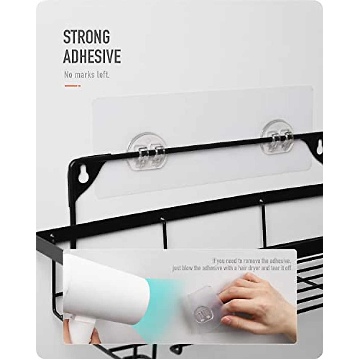 Baffect Shower Caddy, 5-Pack Non-marking Self Adhesive Shower Shelves, Black Bathroom Shower Caddy Shelf with Hooks Bathroom Essentials