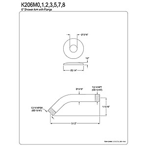 Kingston Brass K206M0 Showerscape Shower Arm, Matte Black 5.75 x 1.93 x 5.75