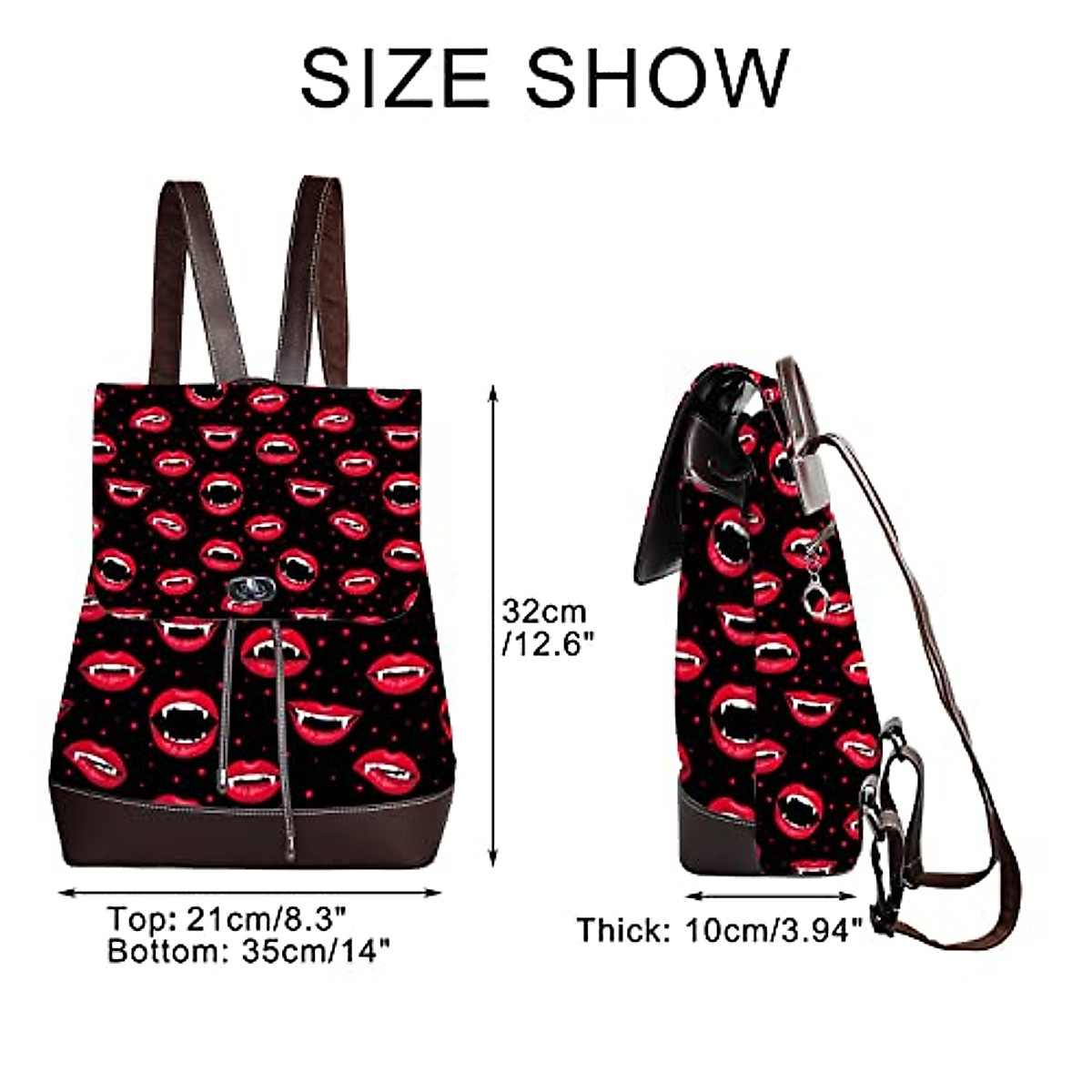 Backpack Purse for Women Vampire Mouth Fashion Travel Backpack Leather Rucksack Shoulder Bag for School Work