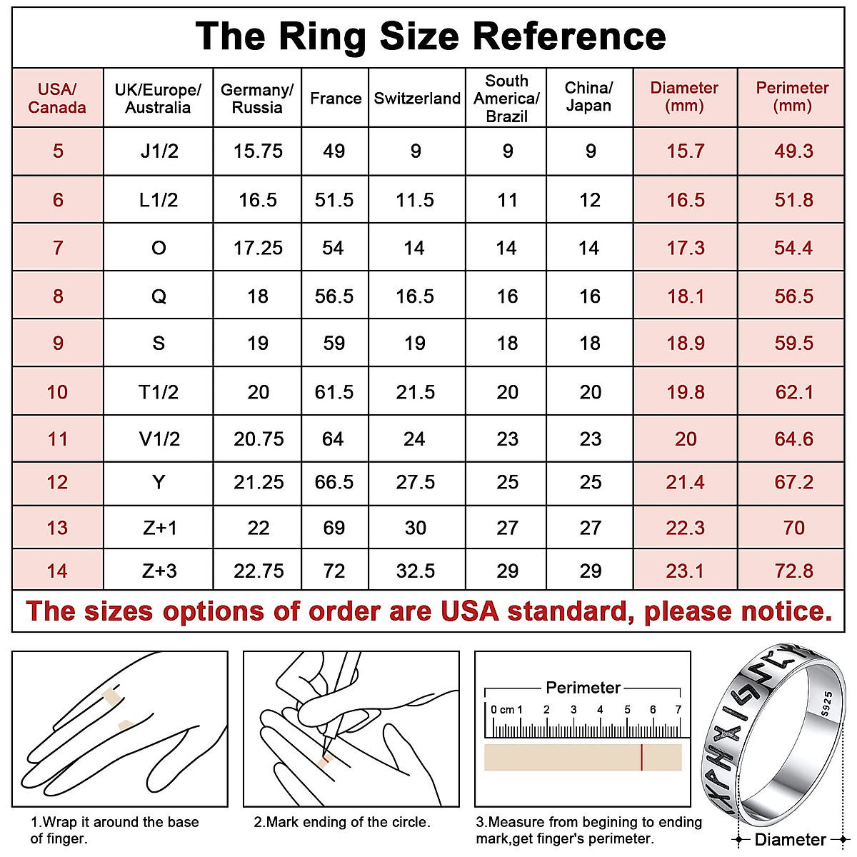 FaithHeart Sterling Silver Rune Band Rings for Women Norse Viking Runes Pinky Ring Size 5