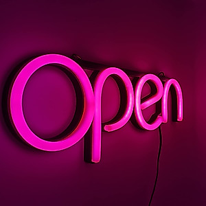 Open Signs for Business,LED Neon Open Sign,16x6 inch Lighted Sign for Restaurants Offices Retail Shops Window Storefronts,12V/1A Power Supply,with ON/OFF Switch (Horizontal Rose Red)