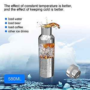 20oz Stainless Steel Water Bottle,Sports Water Bottle,Water Filter Bottle Make Alkaline Ionized Water,Excellent Taste, Double Wall Vacuum Insulated Cold,for outdoor sport,travel(sliver)