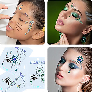 Face Jewels-6Sheets Face Gems Stick On+10g Chunky Glitter, Face Jewelry Rhinestones Crystals Stickers-Fairy Euphoria Eye Body Makeup Rave Clothes Festival Outfit Accessories Teen Girl Gifts