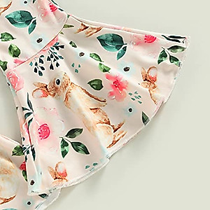 Xdftwdmgqe Toddler Baby Girl Easter Clothes Short Sleeve Letter Print Tops Floral Bell Bottoms Pants 2Pcs Summer Outfit