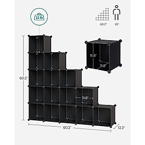 SONGMICS Cube Storage Organizer, Set of 16 Plastic Cubes, Book Shelf, Closet Organizers and Storage, Room Organization, Bedroom Living Room, 12.2 x 48.4 x 48.4 Inches, Black ULPC44BK