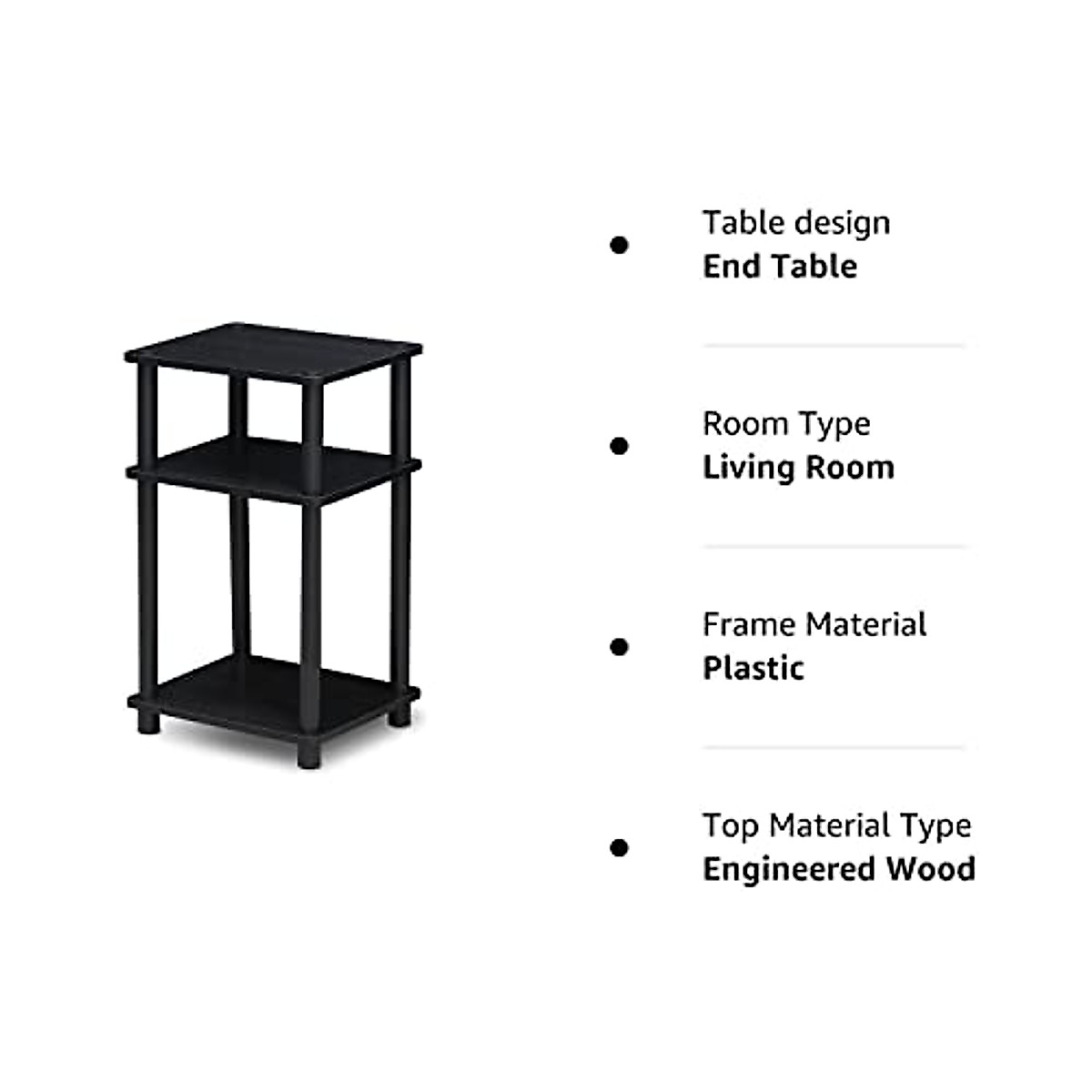 Furinno Just 3-Tier Turn-N-Tube End Table / Side Table / Night Stand / Bedside Table with Plastic Poles, 1-Pack, Americano/Black