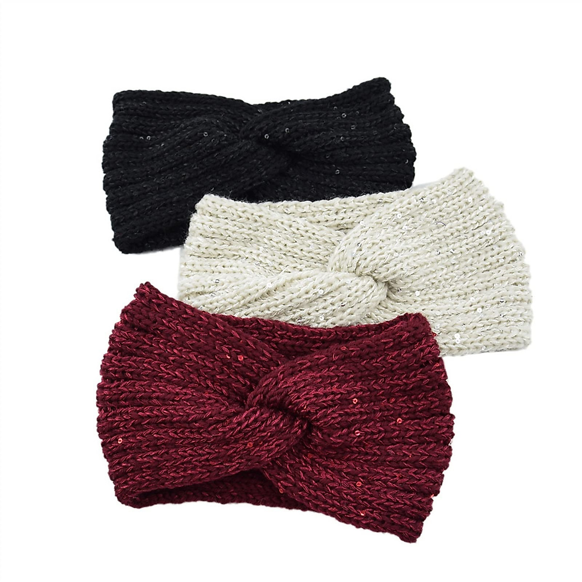 Knitted Sequin Cross Hair Band Warm Sports Headband Ear Protection Head Cover Face Wash Wool Hair Band Braided Headband 1Pcs (Color : 8)