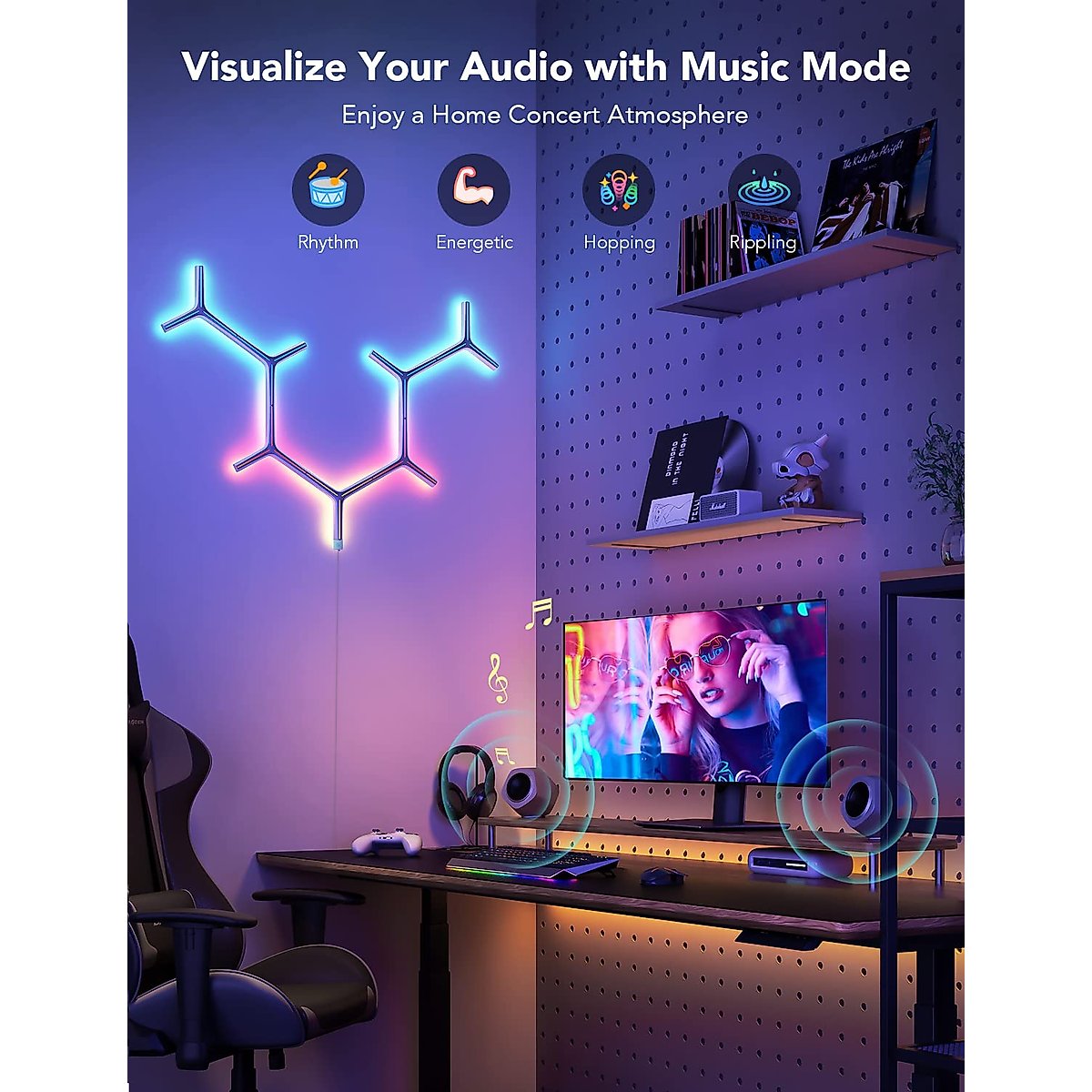 Govee Glide Y Lights, RGBIC LED Gaming Lights for Wall, Smart Wi-Fi Game Lights with Music Sync, DIY and Timer Feature, Gaming Room Lights, LED Lights for Gaming Setup, Wall Lights 7 Pack