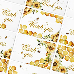 AnyDesign Sunflower Bee Thank You Cards Bulk 30 Pack Thank You Notes with Matching Seal Stickers Envelopes Blank Greeting Note cards for Wedding Baby Shower Bridal Birthday Party Invitation