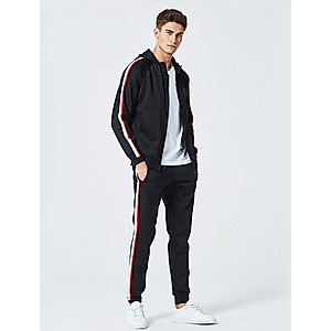 PASOK Men's Casual Tracksuit Set Long Sleeve Full-Zip Running Jogging Athletic Sweat Suits (L, Style 2 Black)